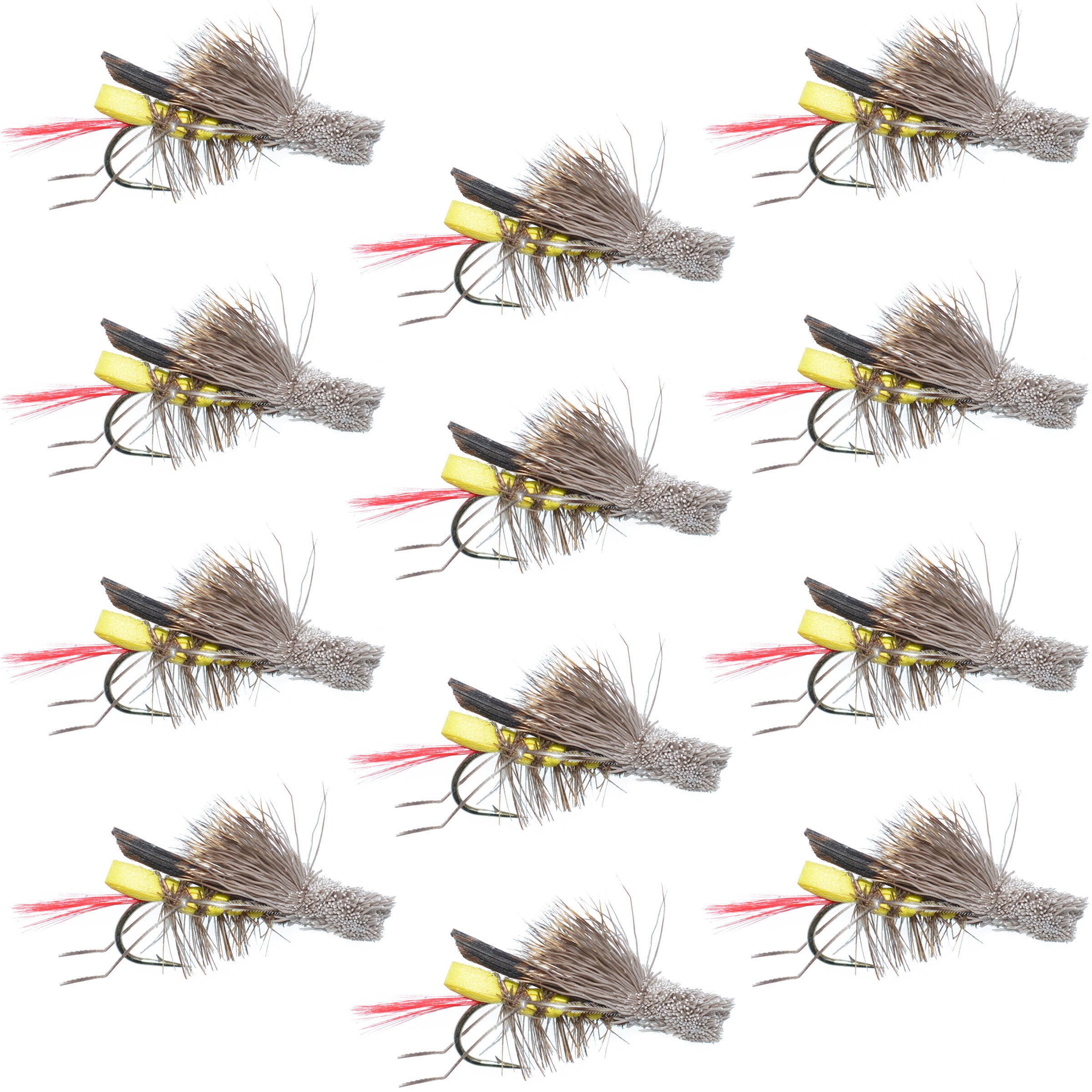 Dave's Hopper Yellow Foam Body Grasshopper Fly - 1 Dozen Flies Hook Si